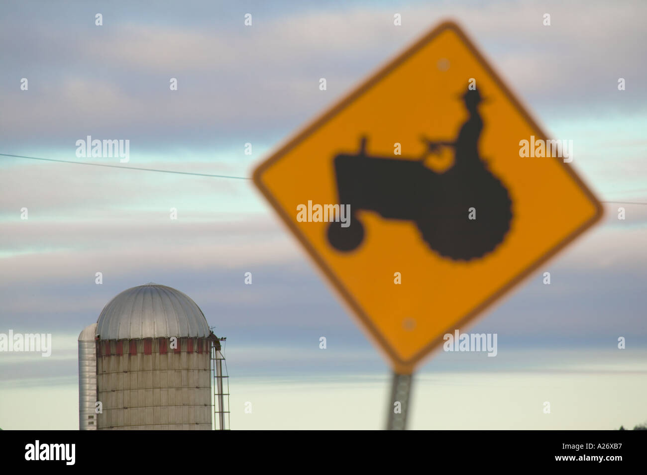 Road sign and silo upstate New York Stock Photo - Alamy
