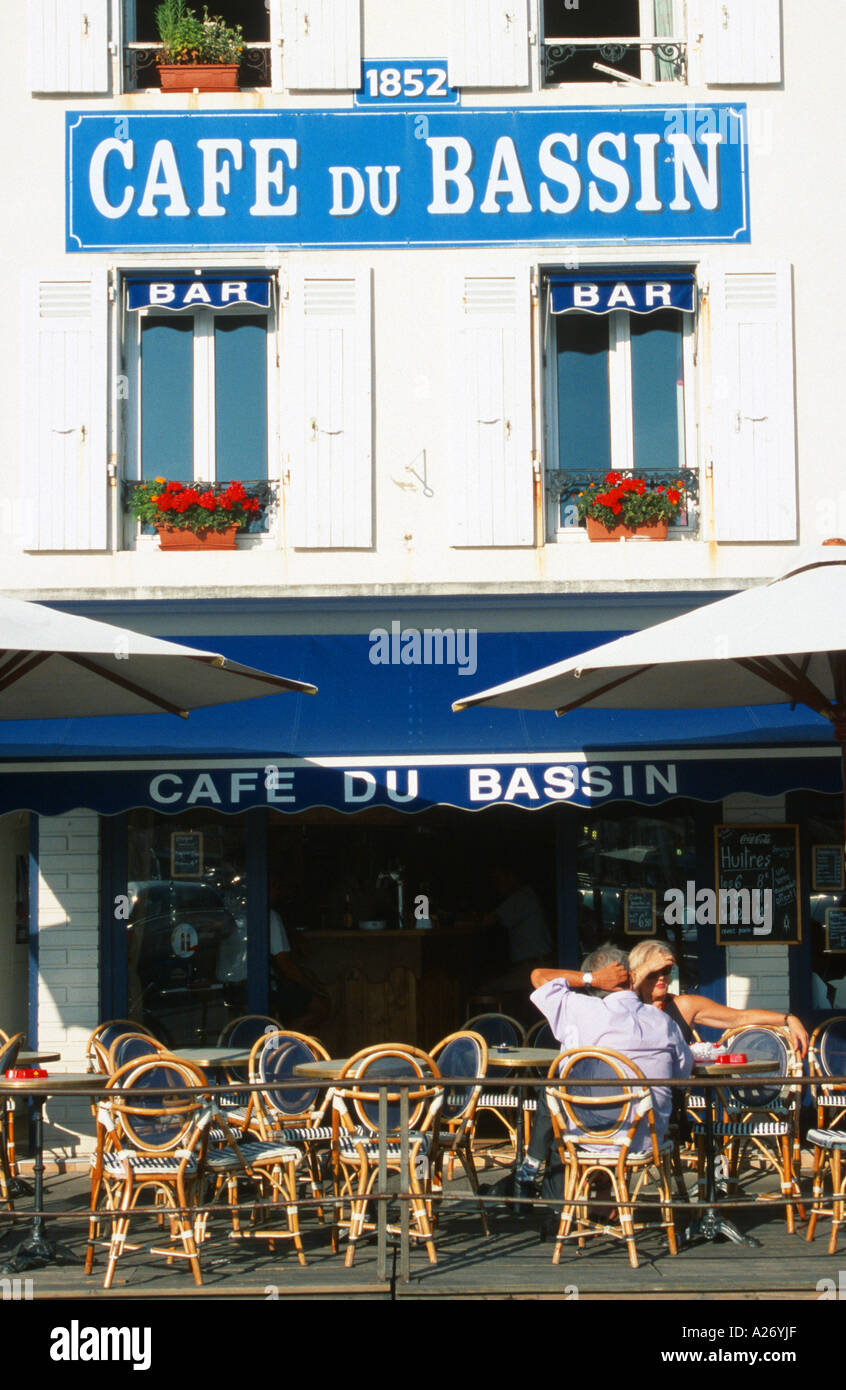 Cafe du Bassin typical French cafe street scene La Rochelle Charente ...