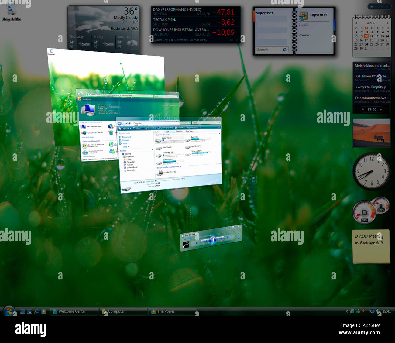 Microsoft Windows Vista, english version, desktop with perspectively ...