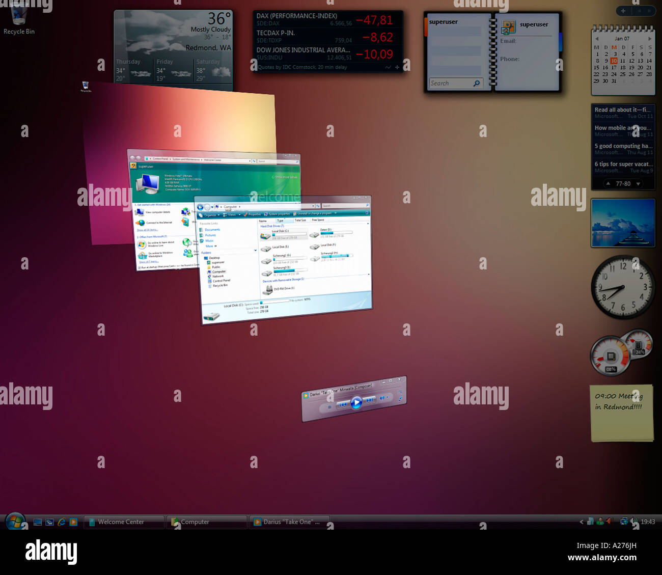 Microsoft Windows Vista, english version, desktop with perspectively ...