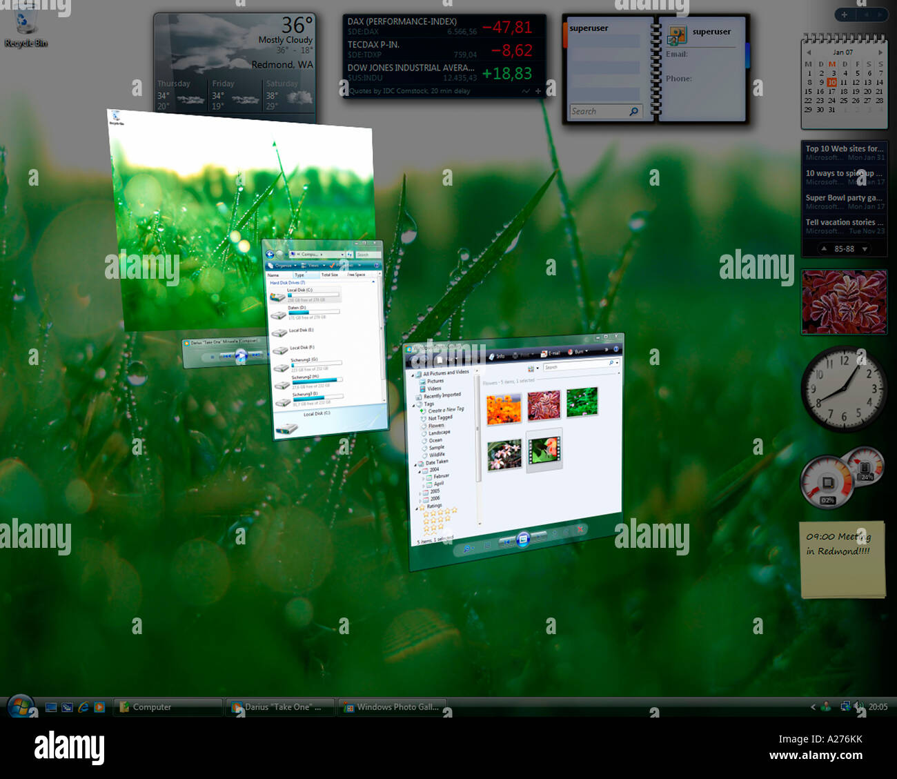Microsoft Windows Vista, english version, desktop with perspectively ...