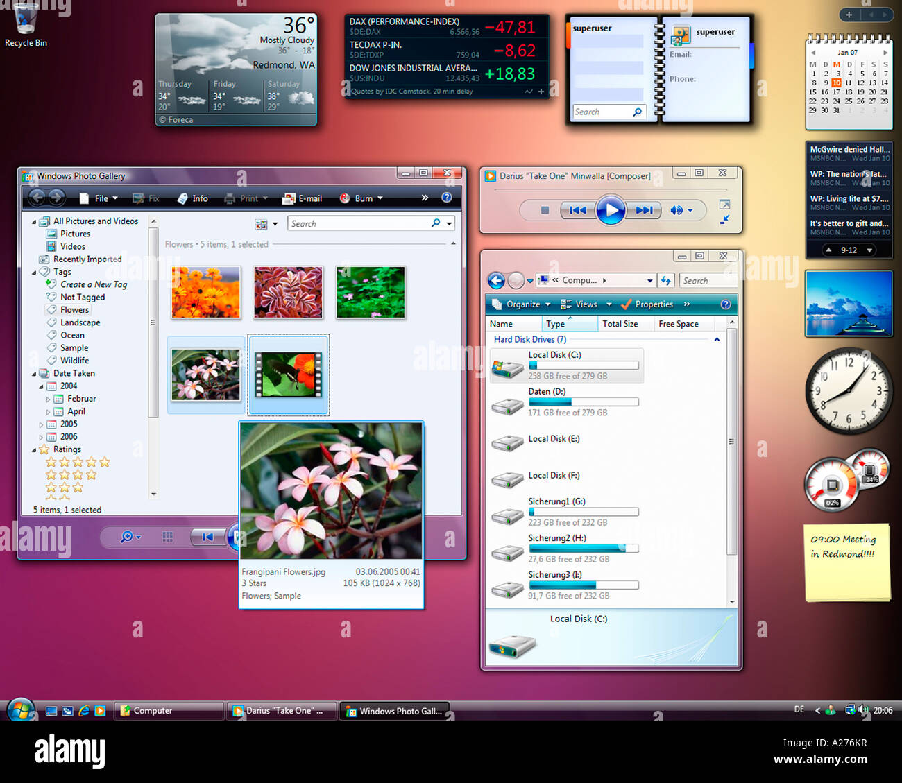 Microsoft Windows Vista, english version, desktop with started ...