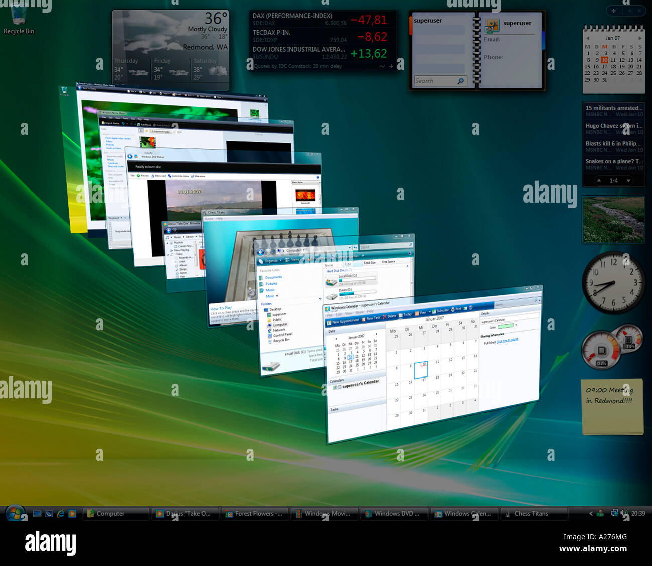Microsoft Windows Vista, english version, desktop with perspectively ...