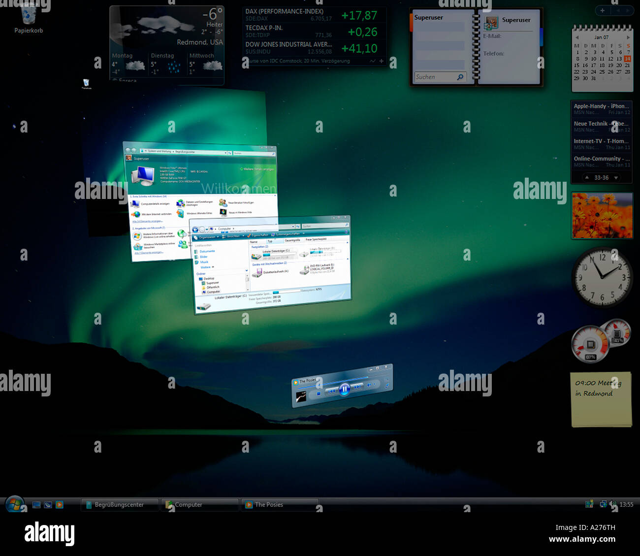 Microsoft Windows Vista, german version, desktop with perspectively ...