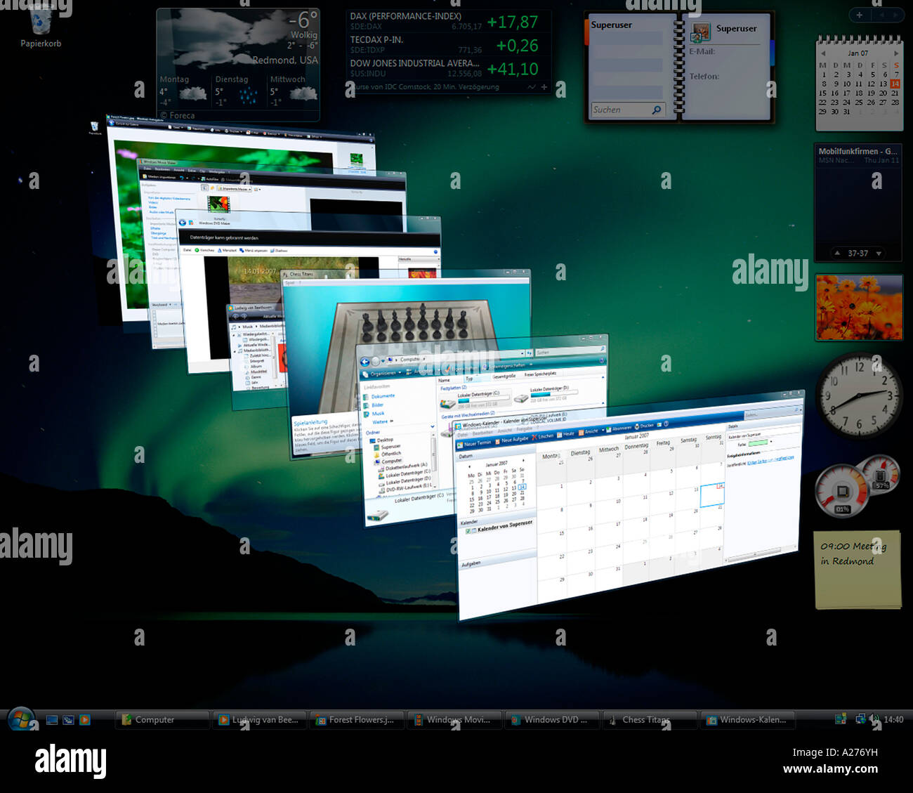 Microsoft Windows Vista, german version, desktop with perspectively ...