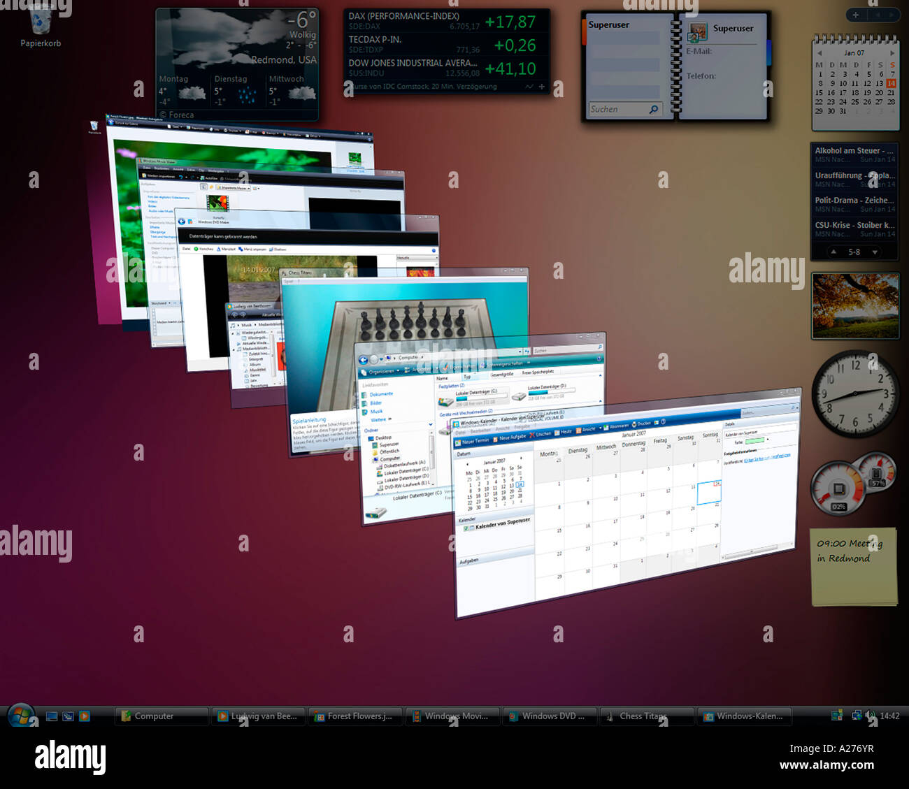 Microsoft Windows Vista, german version, desktop with perspectively ...