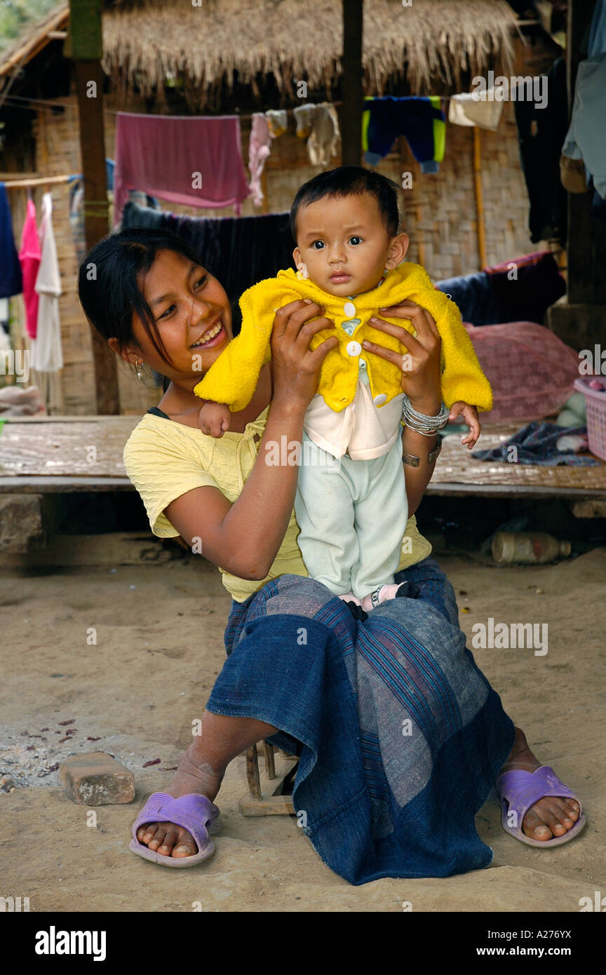 Poor family in a village close to Luang Prabang, Lao, Southeast Asia ...