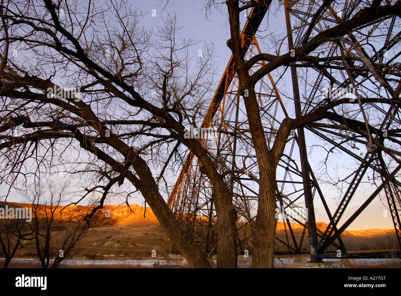 High Level Train Bridge over the Old Man River in Lethbridge Alberta in ...