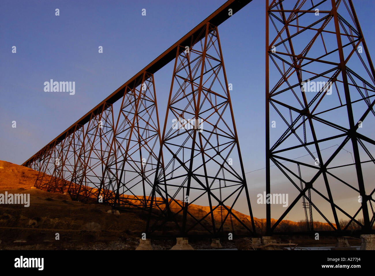 High Level Train Bridge over the Old Man River in Lethbridge Alberta in ...