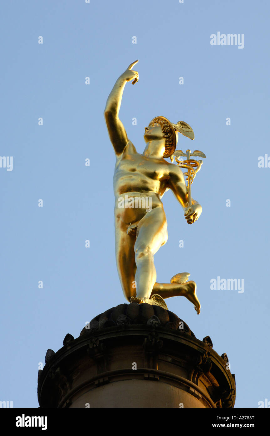 Golden Statue of Mercury (messenger of the gods) in Stuttgart, Baden ...