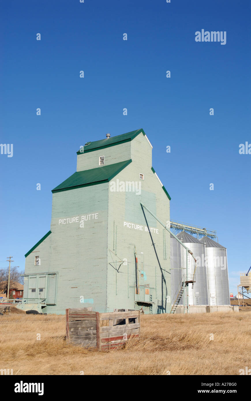 Picture Butte grain elevators and railway tracks Alberta Canada Stock ...