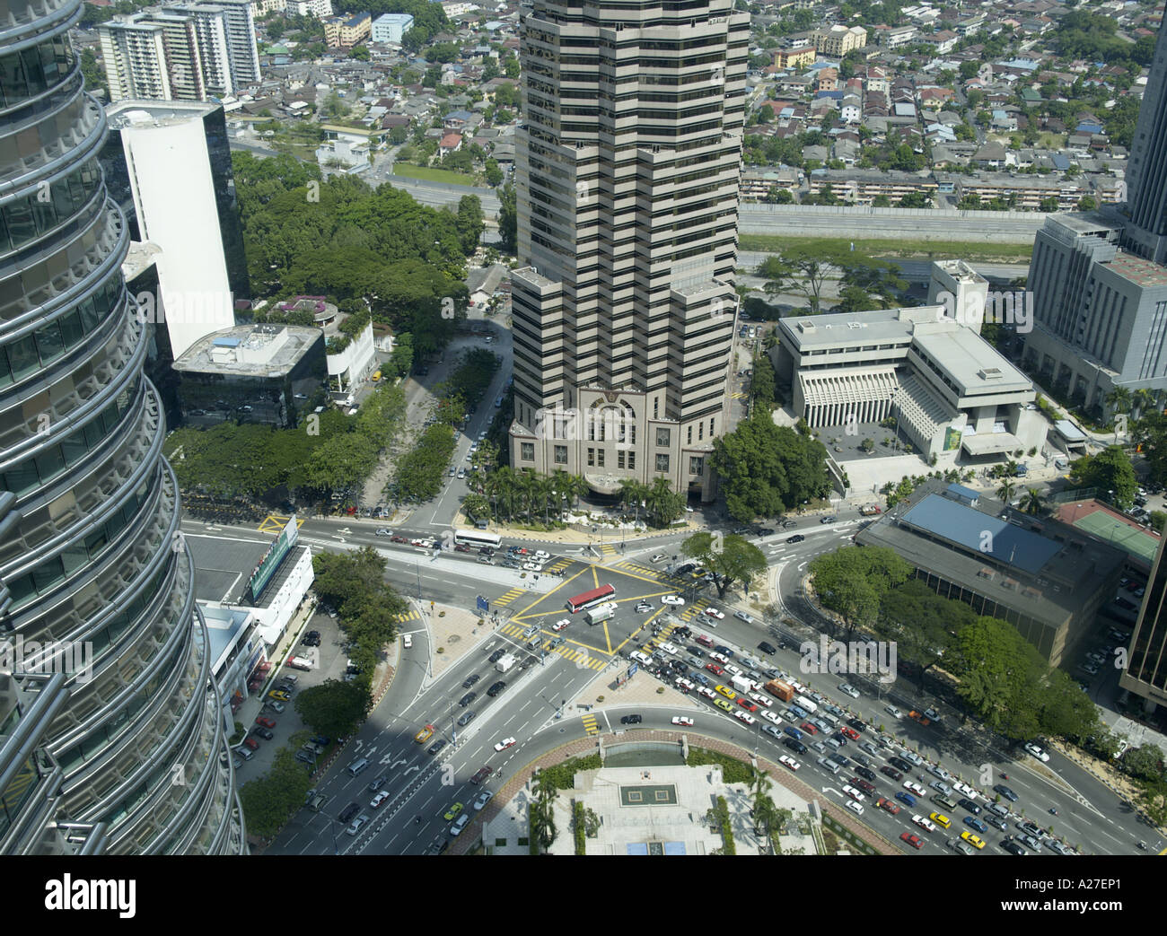 VIEW FROM BRIDGE THAT SPANS PETRONAS TWIN TOWERS KUALA LUMPUR MALAYSIA ...