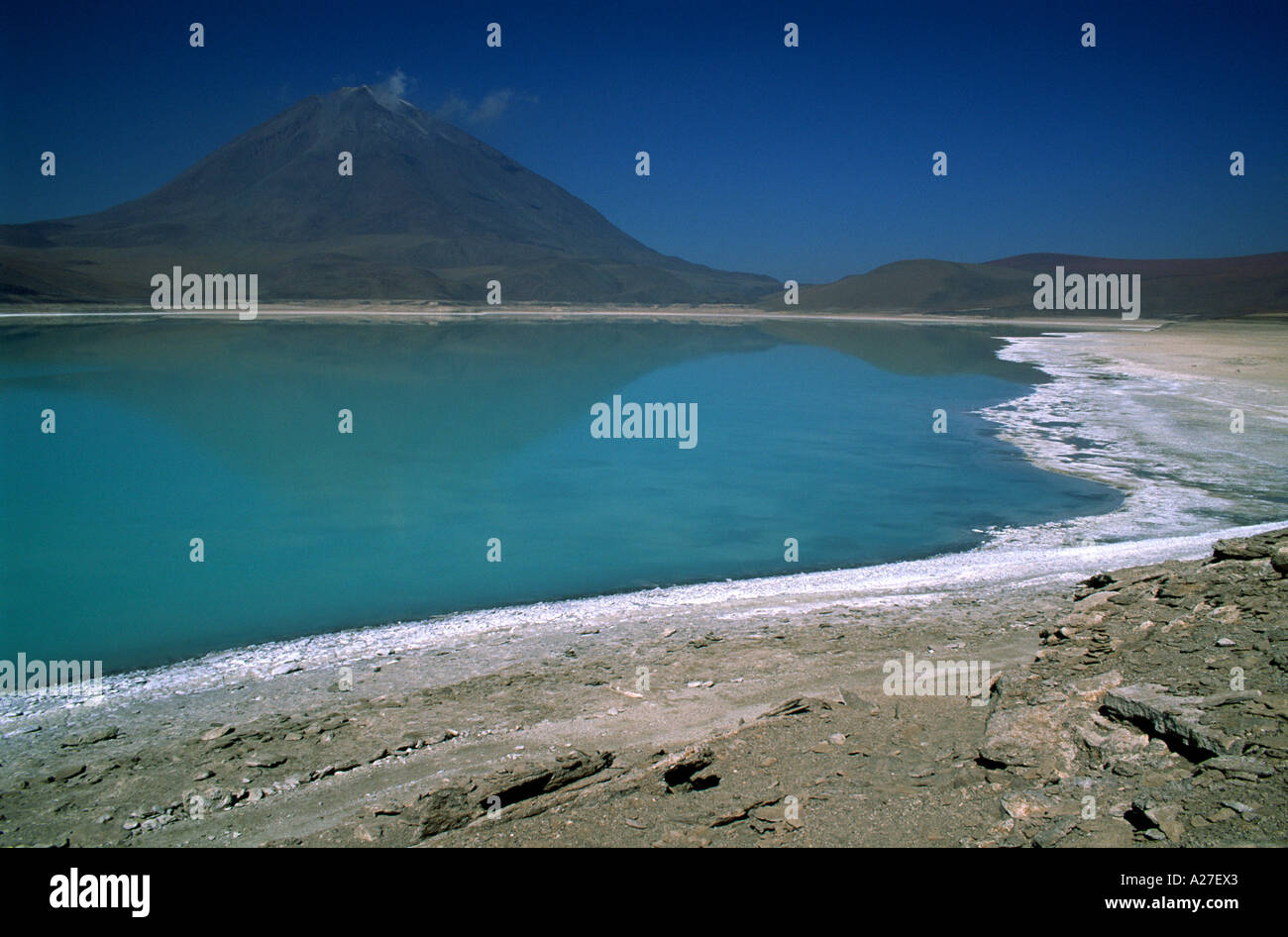 Volcan Licancabur and the Laguna Verde on the Chile Bolivia border ...