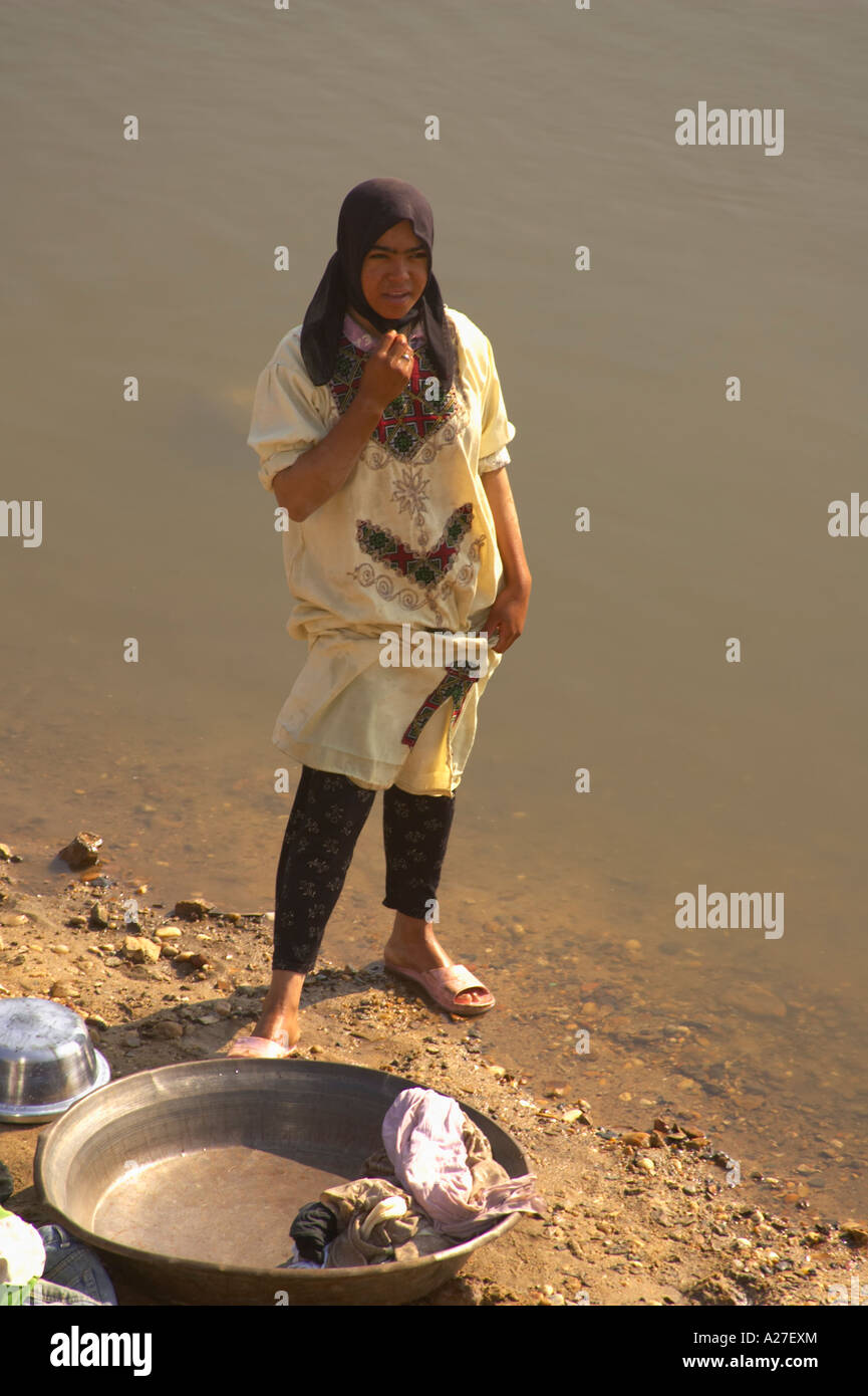 Egyptian Female Preparing to wash Pots in the River Nile Stock Photo ...