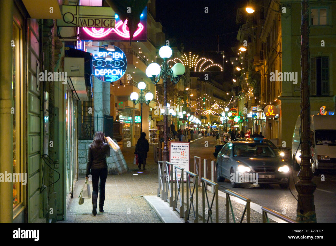 Christmas streetlight decorations on rue de France in Nice on the Cote ...