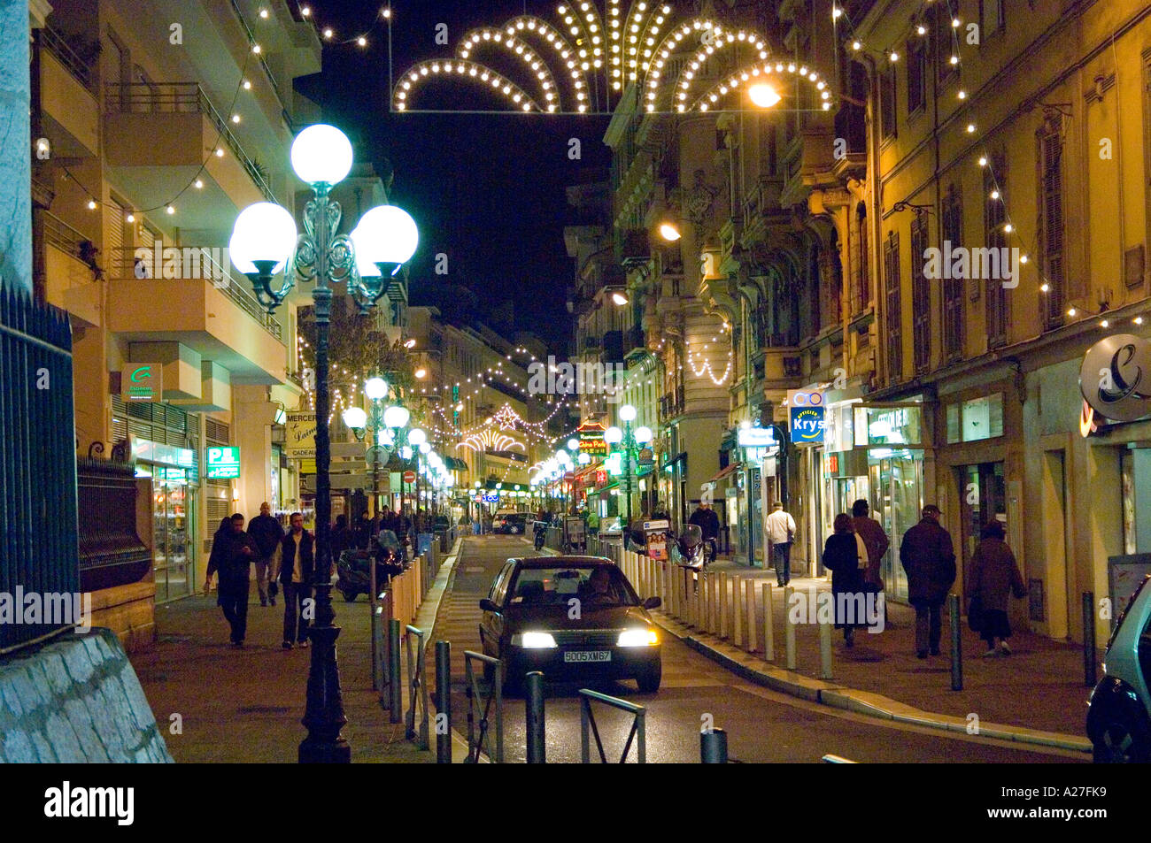 Christmas streetlight decorations on rue de France in Nice on the Cote ...