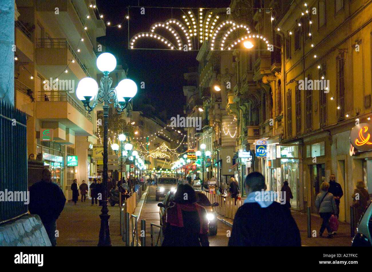 Christmas streetlight decorations on rue de France in Nice on the Cote ...