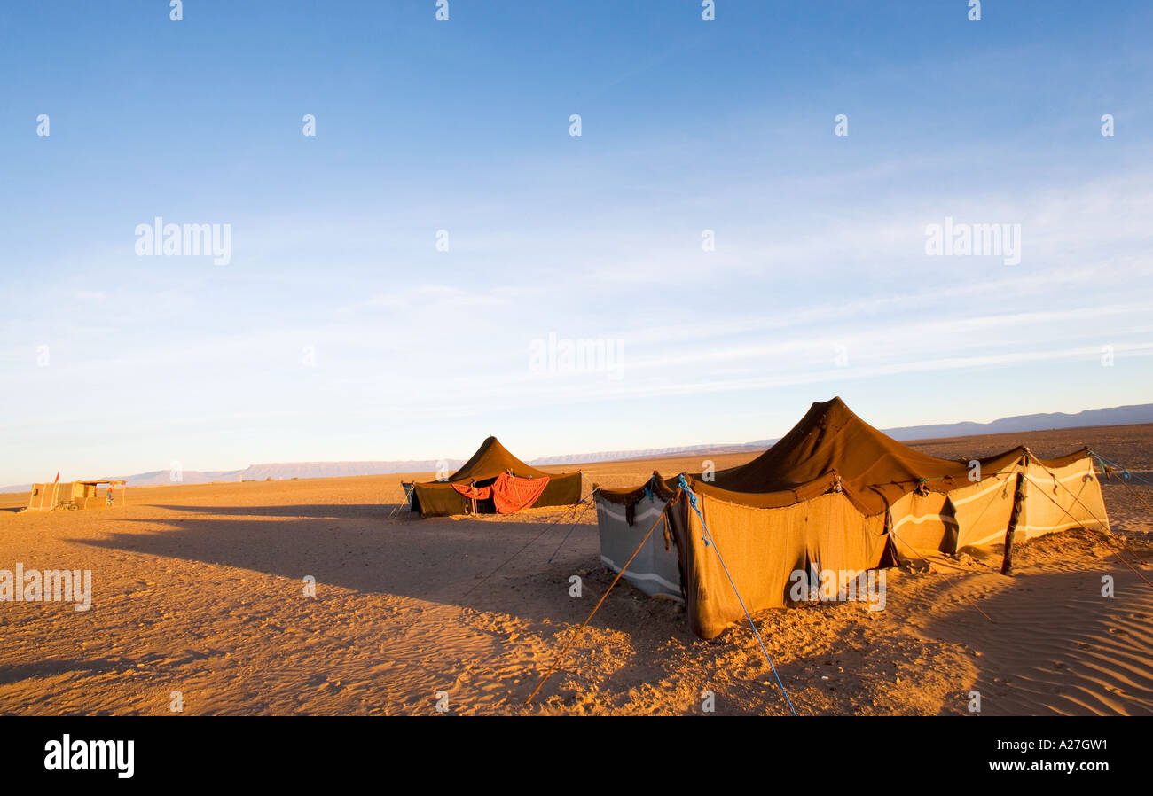 overnight camp of bedouin tents in the sahara desert at zagora in ...