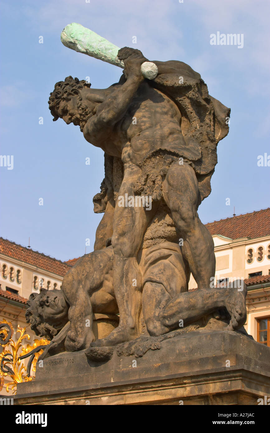 Fighting Giants statue (1768) by Ignaz Platzer at entrance to Prague ...