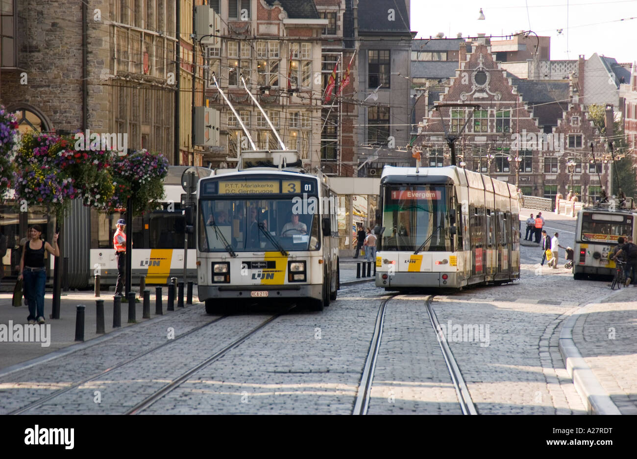 Trams on the streets of Ghent in Belgium Stock Photo - Alamy