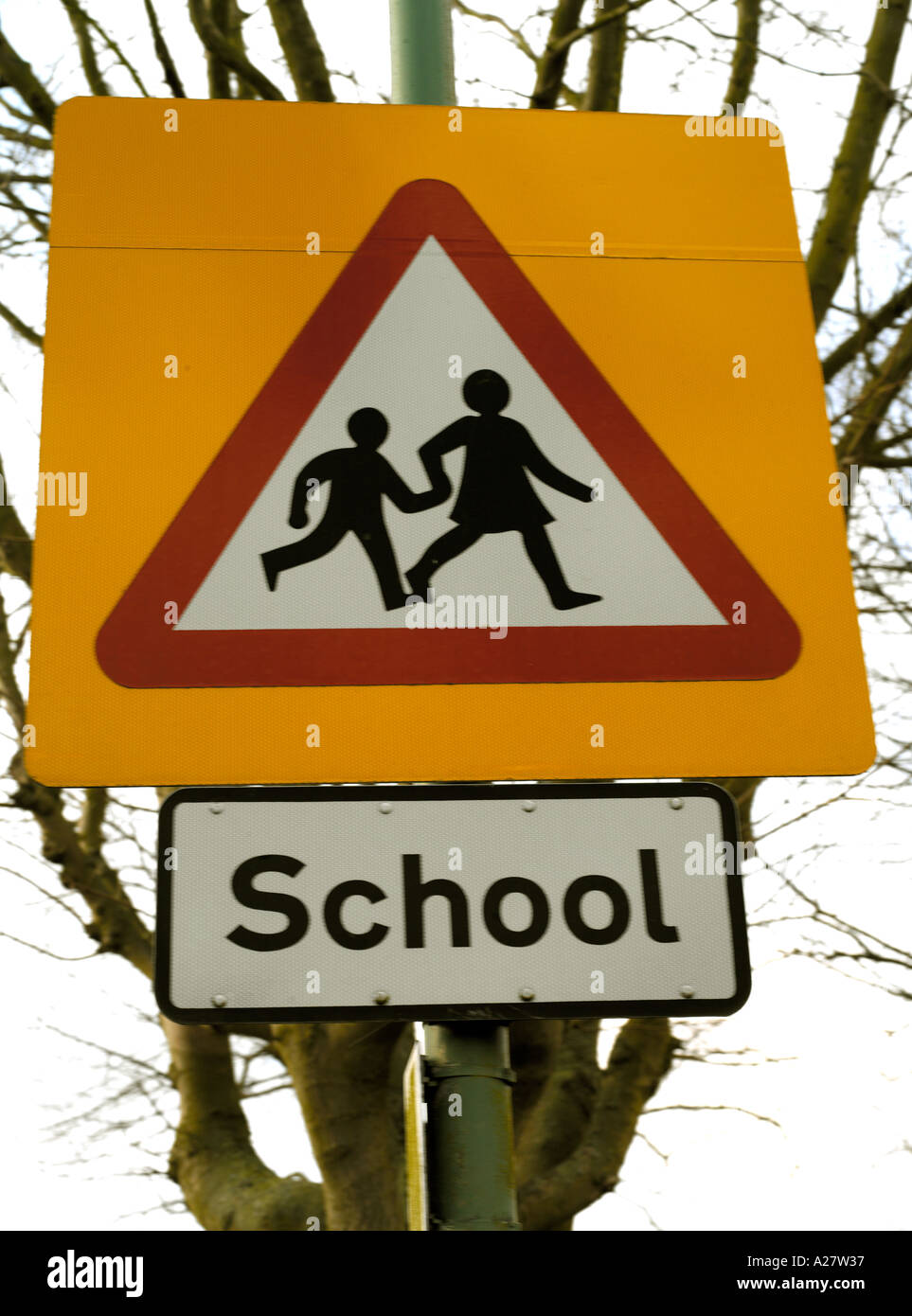 Road Traffic School Sign Close Up Stock Photo - Alamy