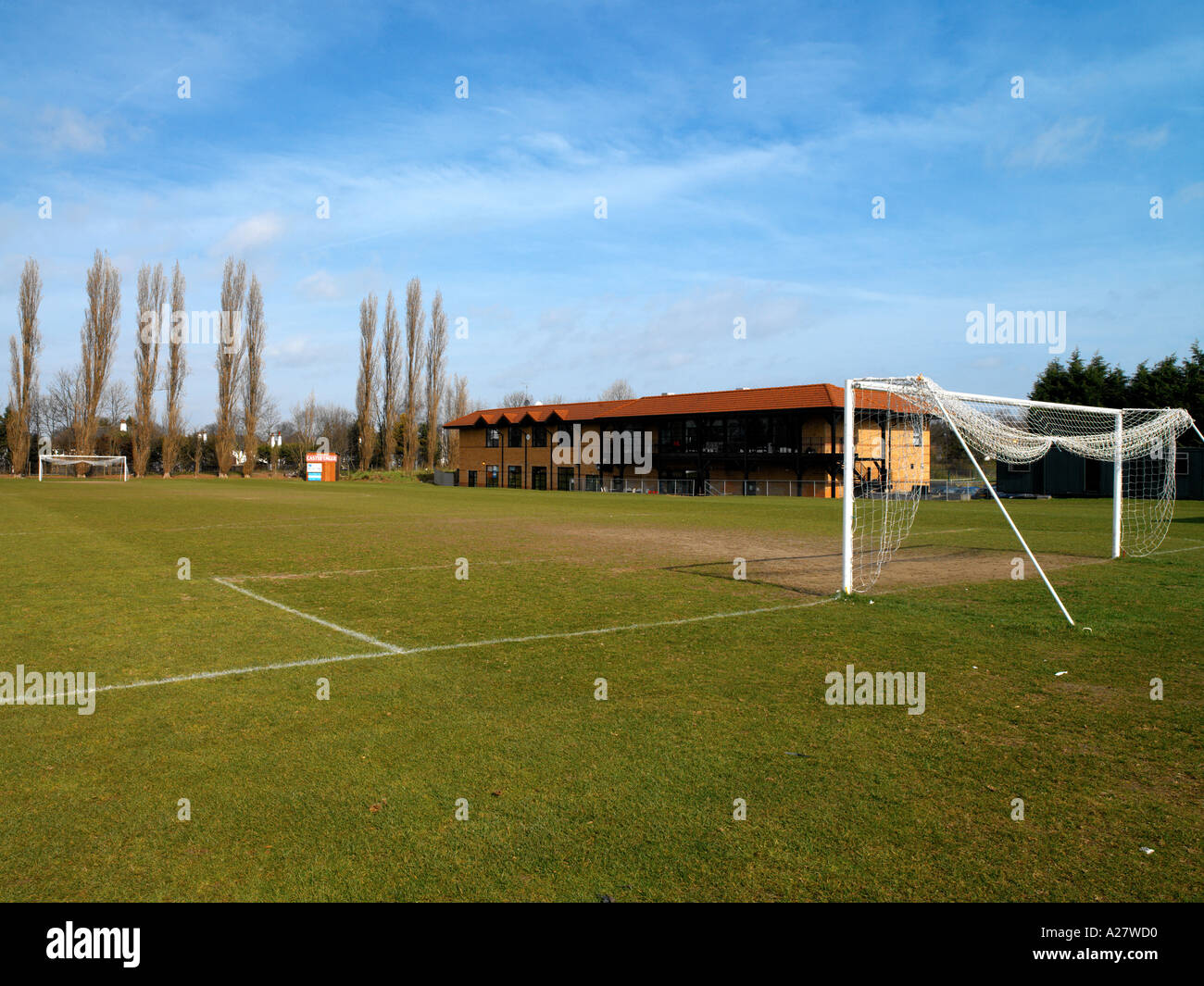 Leisure Centre Football Pitch Goalpost in Cheam Surrey England Stock ...