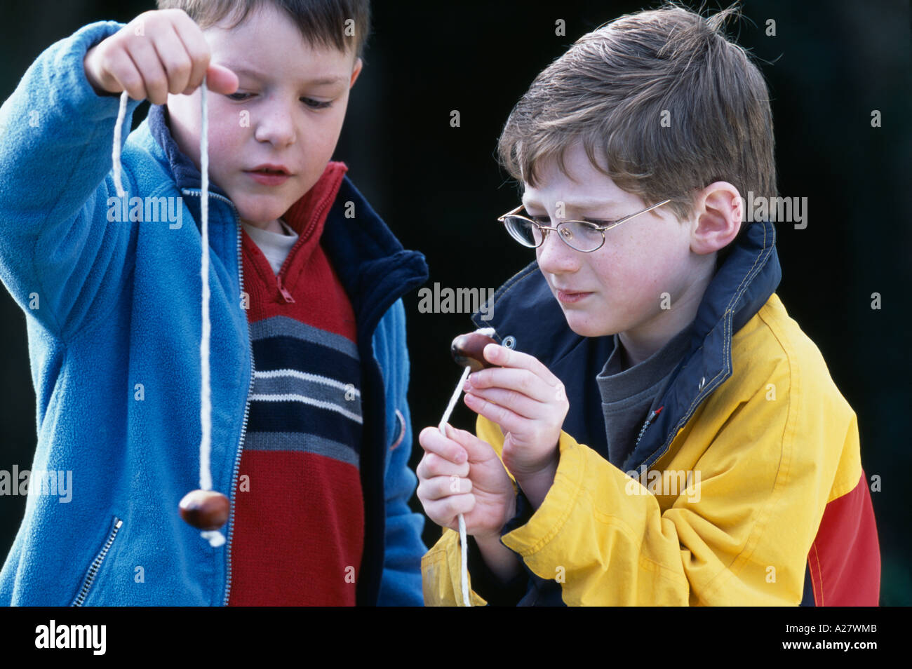 BOYS PLAYING CONKERS Stock Photo - Alamy