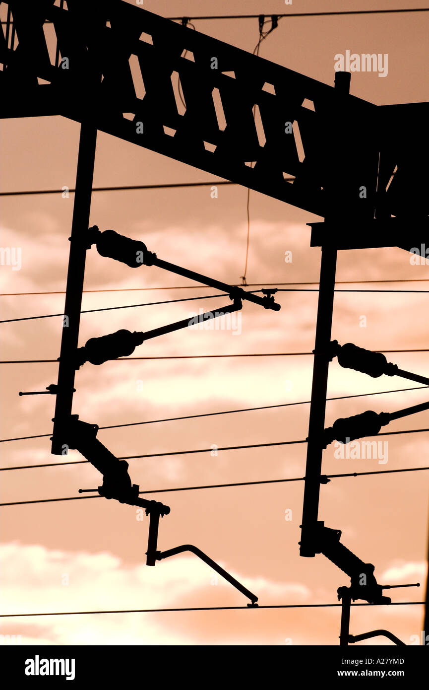 Overhead railway cables Stock Photo - Alamy