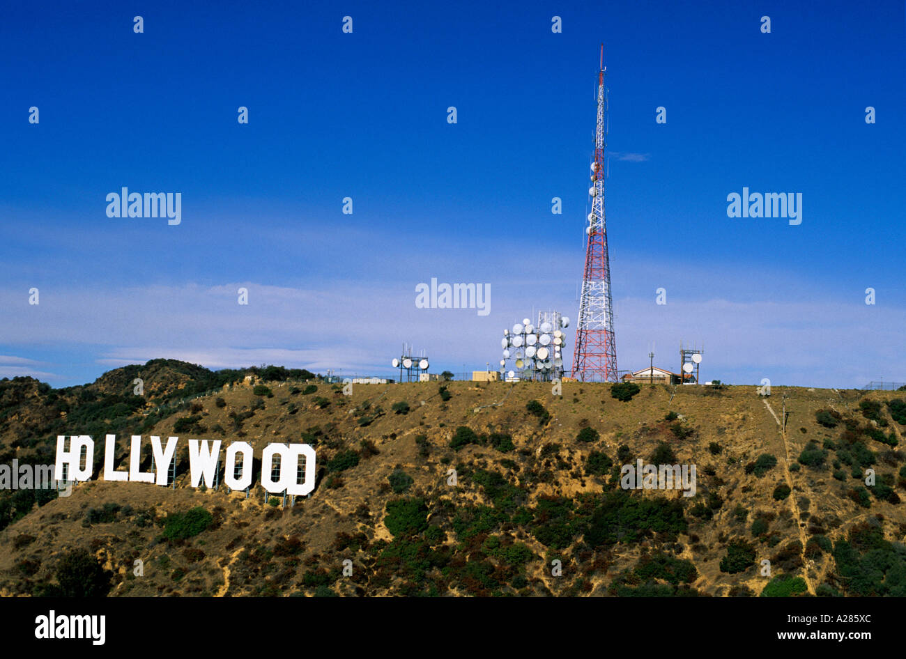 The Hollywood sign in Los Angeles, California along with radio ...