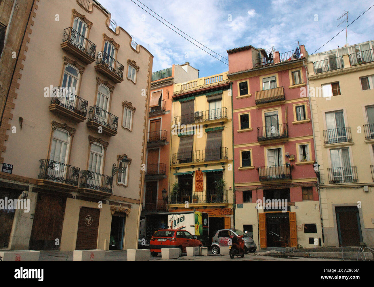 Colourful buildings old town centre Valencia Comunitat Comunidad ...