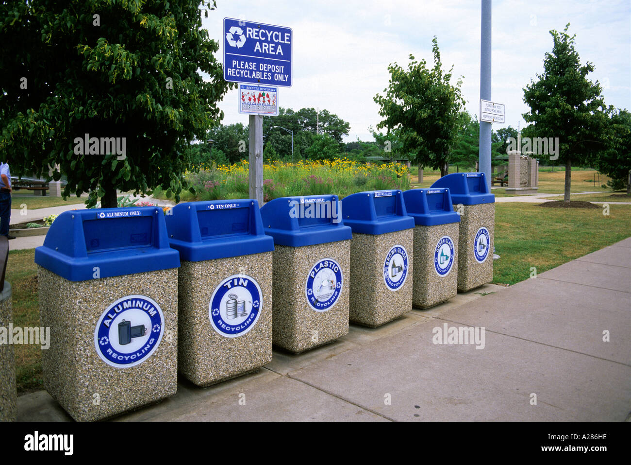Recycling bins at highway rest area in Wisconsin Stock Photo - Alamy
