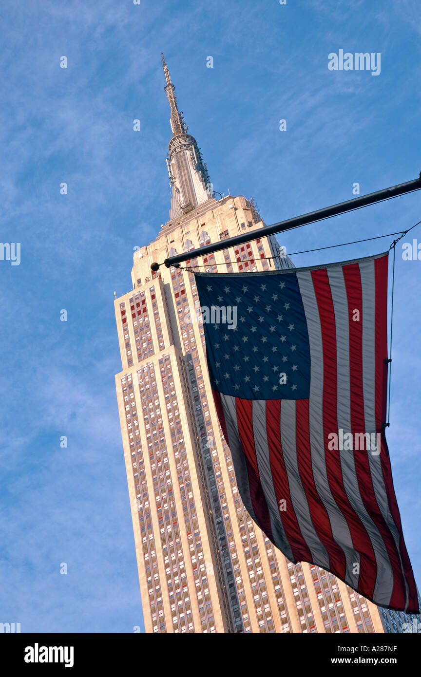 American Flag and Empire State Building, New York Stock Photo - Alamy