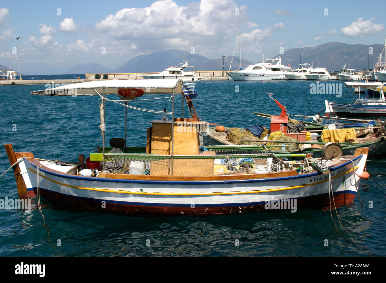 Fishing boat in Sami port Kefalonia Ionian islands Greece Stock Photo ...