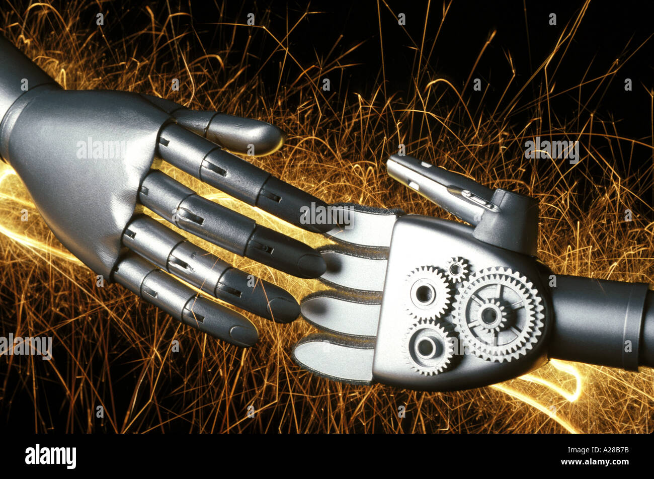 Two robot hands touching Stock Photo - Alamy