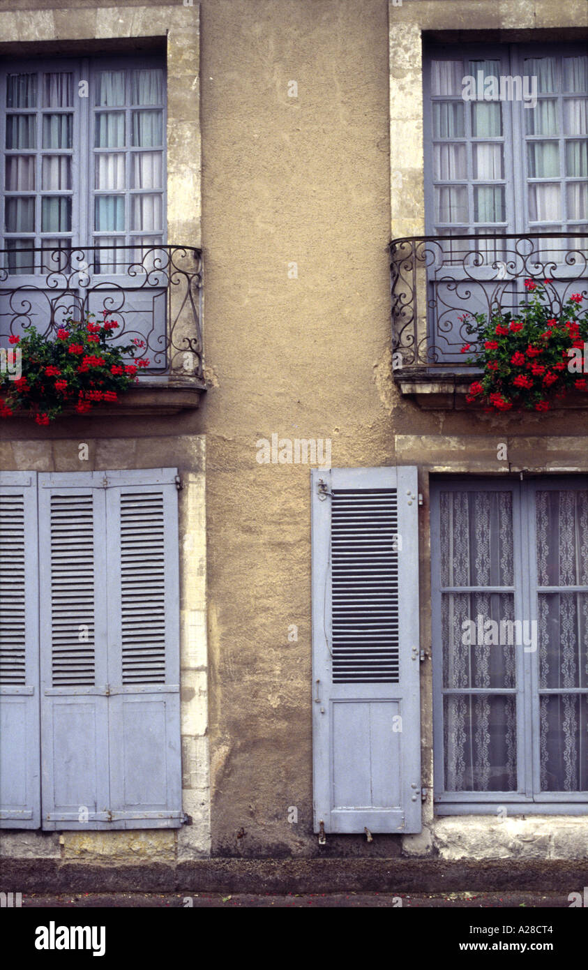 Front view of typical French house showing windows and shutters Stock ...
