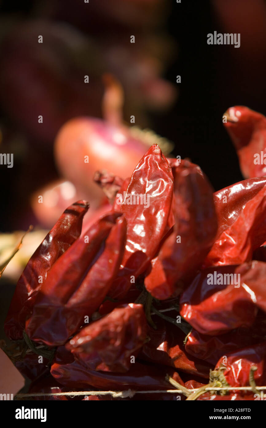 Dried red peppers in the sunshine at the Santo Tomas fiesta, Bilbao ...