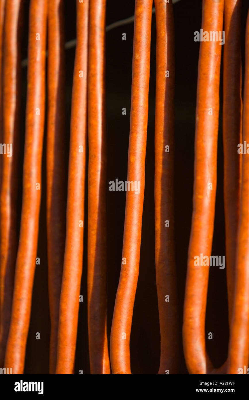 Chorizo sausage hanging from market stall at the Santo Tomas Saint ...