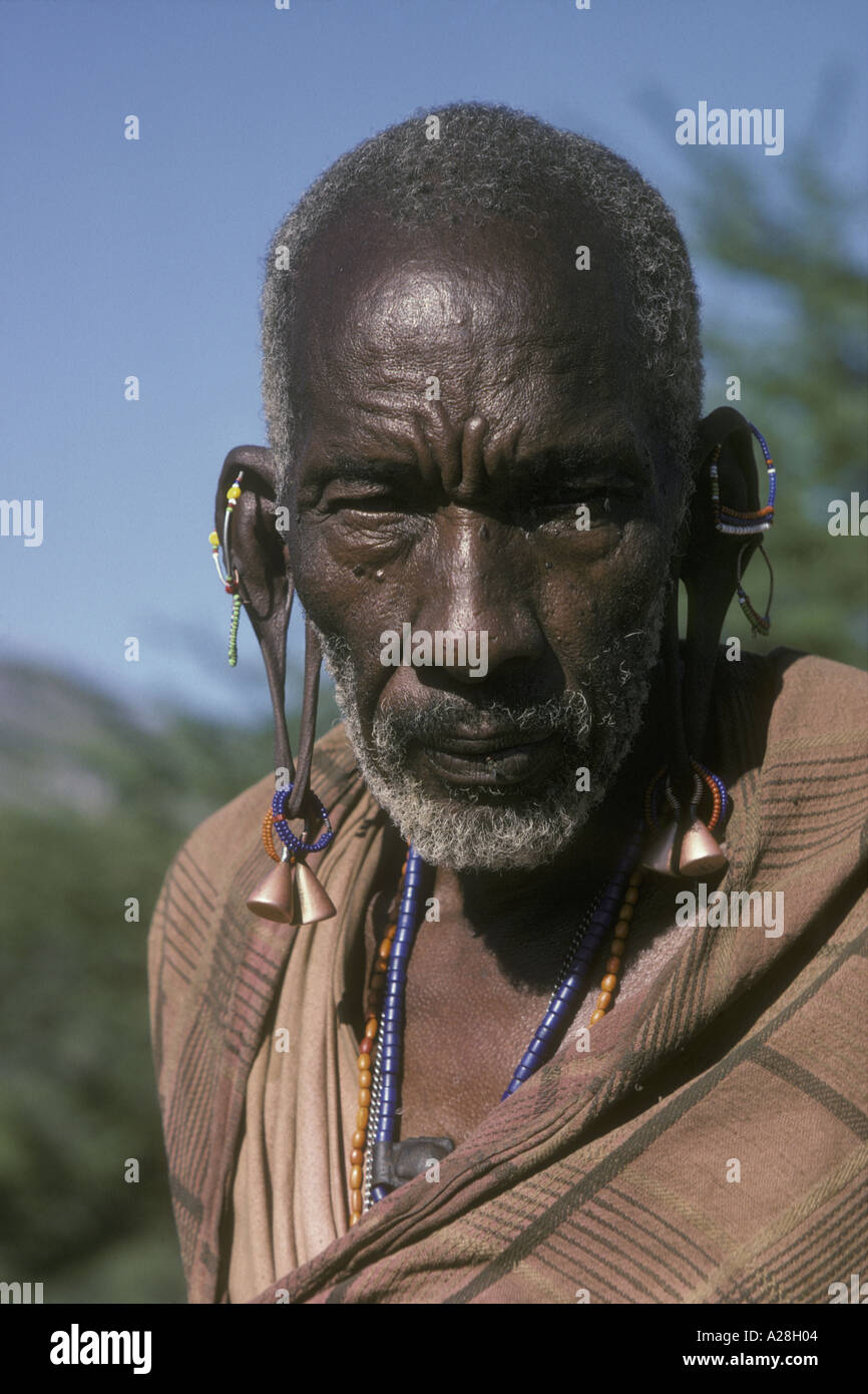 Portrait of Maasai elder or old man Kenya East Africa Stock Photo - Alamy
