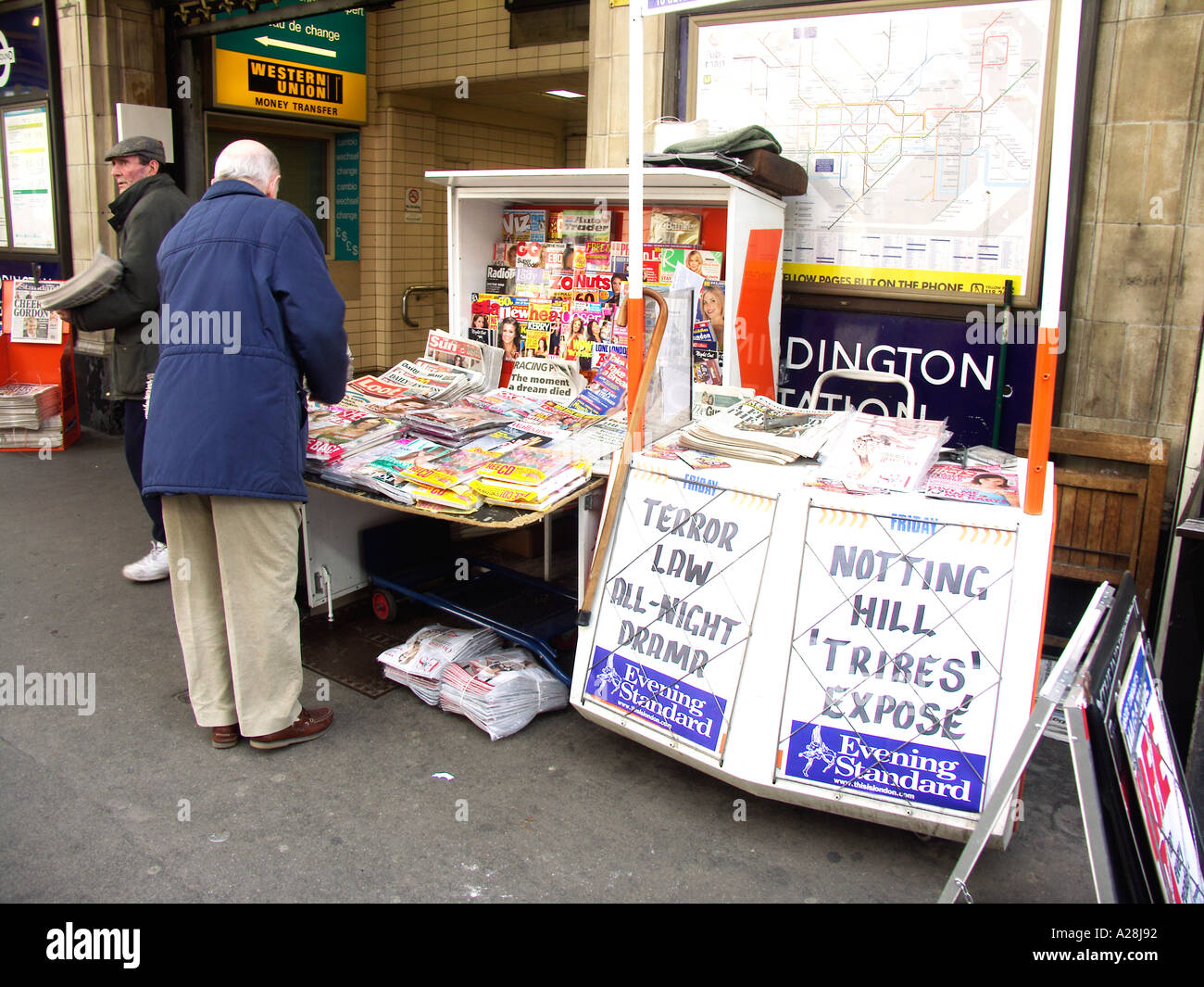 News stand outside underground station London Stock Photo - Alamy