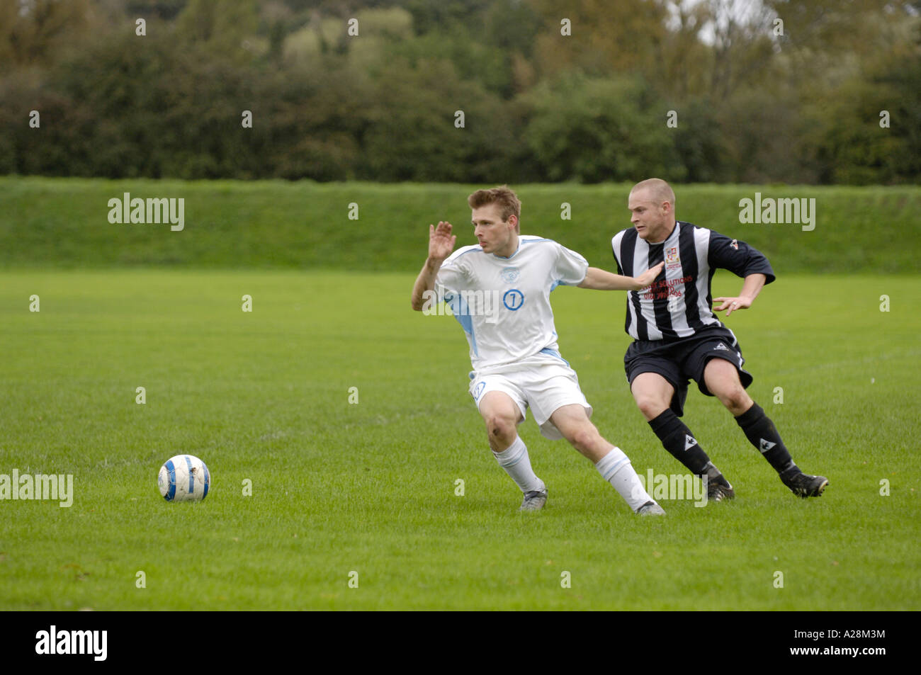 Two Players go for the Ball Stock Photo - Alamy