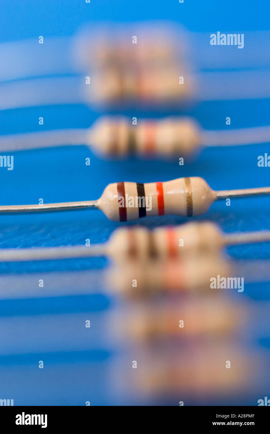 detail of discrete resistors with colour code, an electronic component ...