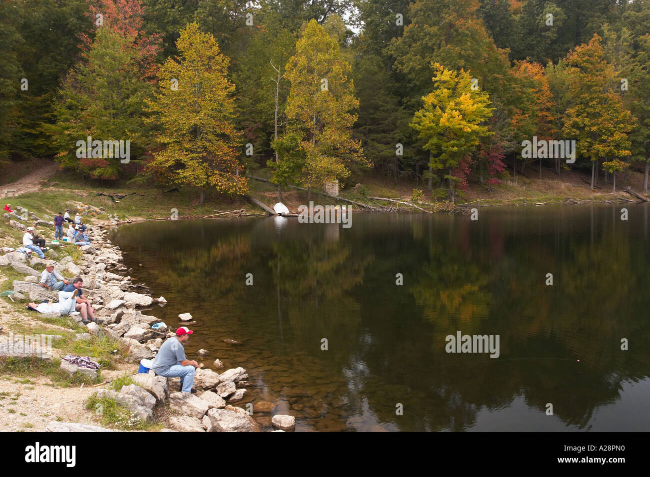Anglers fishing at Rose Lake in Hocking Hills State Park, Ohio Stock ...