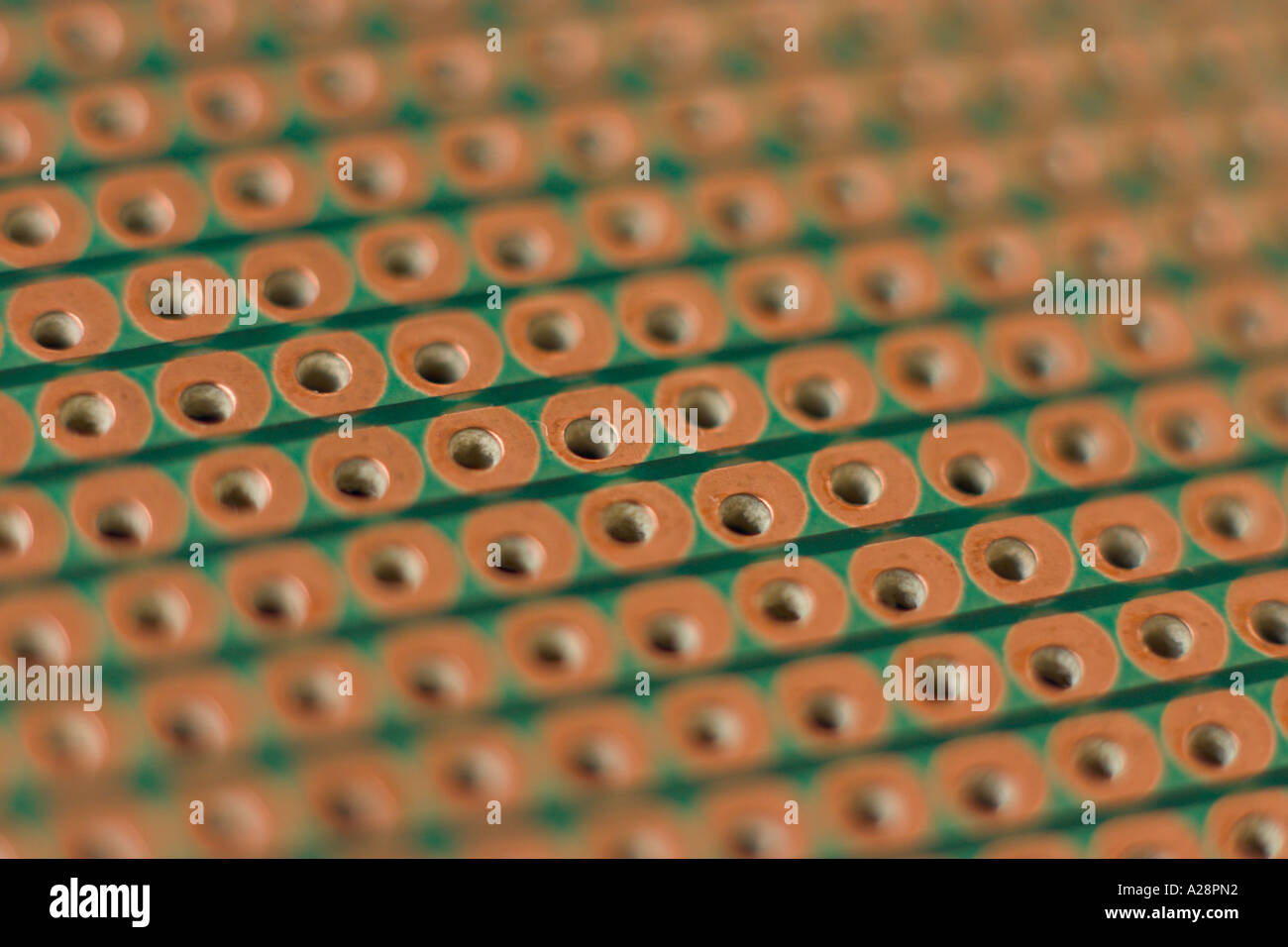 detail close up of matrix or stripboard used for building prototype ...