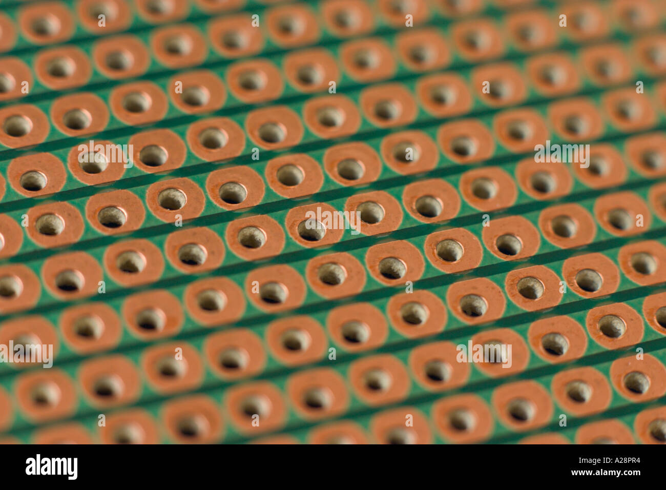 detail close up of matrix or stripboard used for building prototype ...