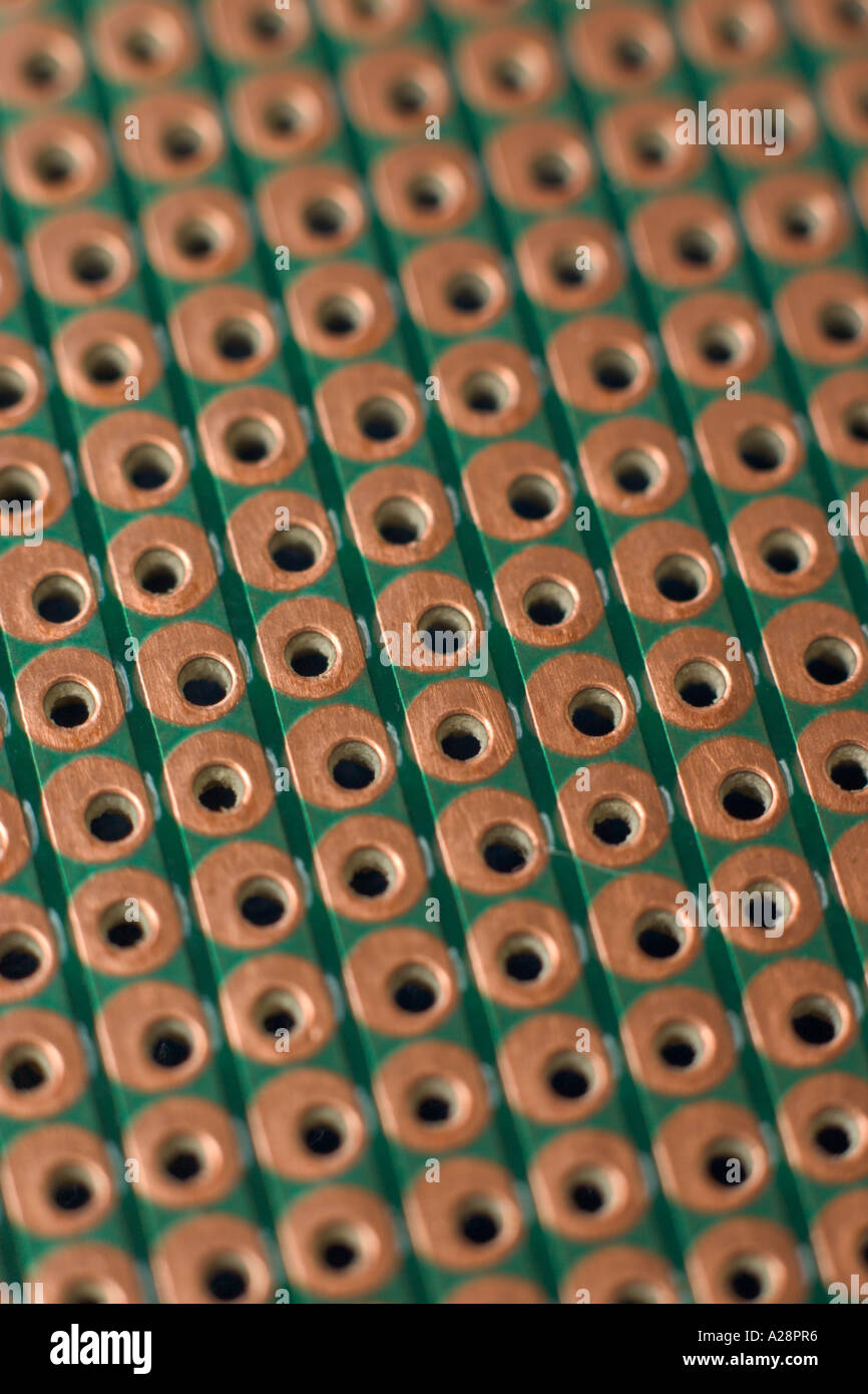 detail close up of matrix or stripboard used for building prototype ...