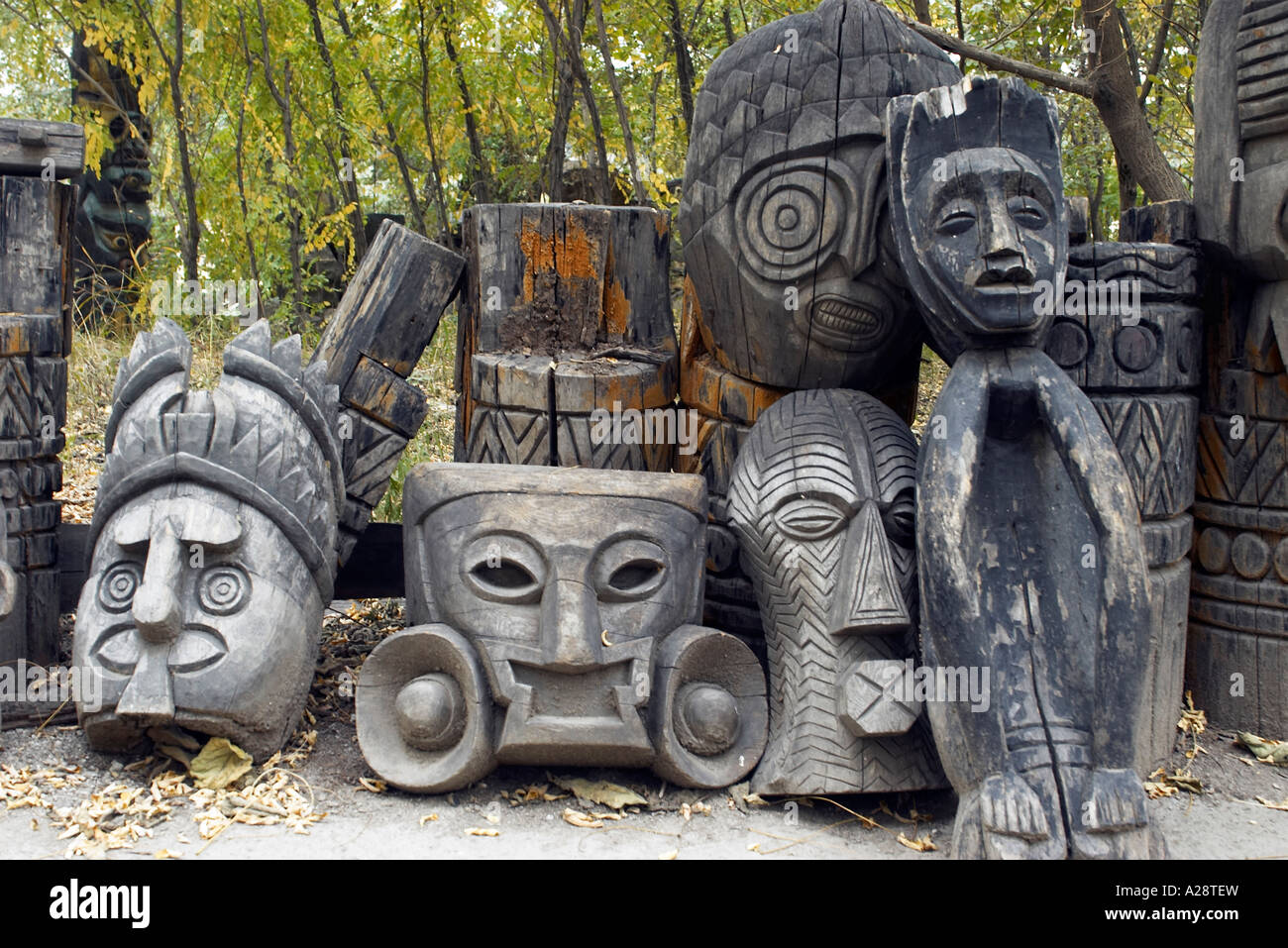 Exhibition of native carvings Stock Photo - Alamy
