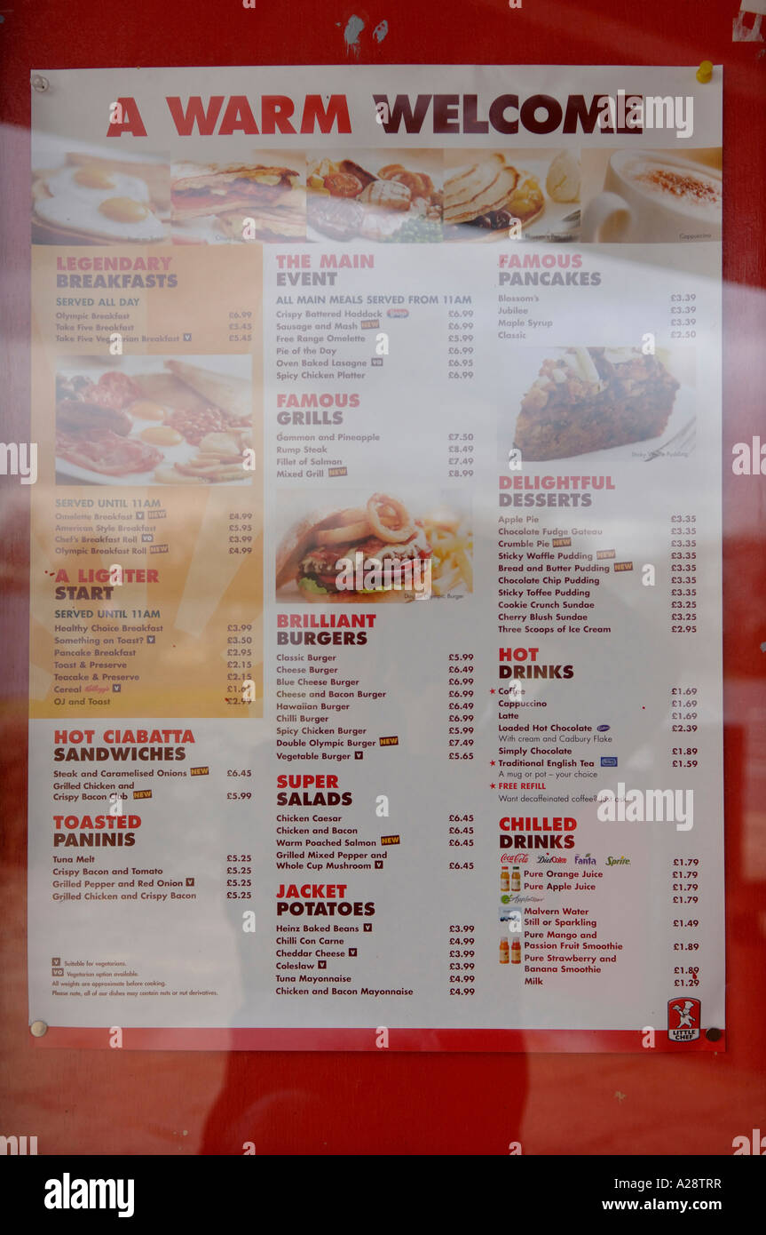 Menu on wall of Little Chef Stock Photo - Alamy