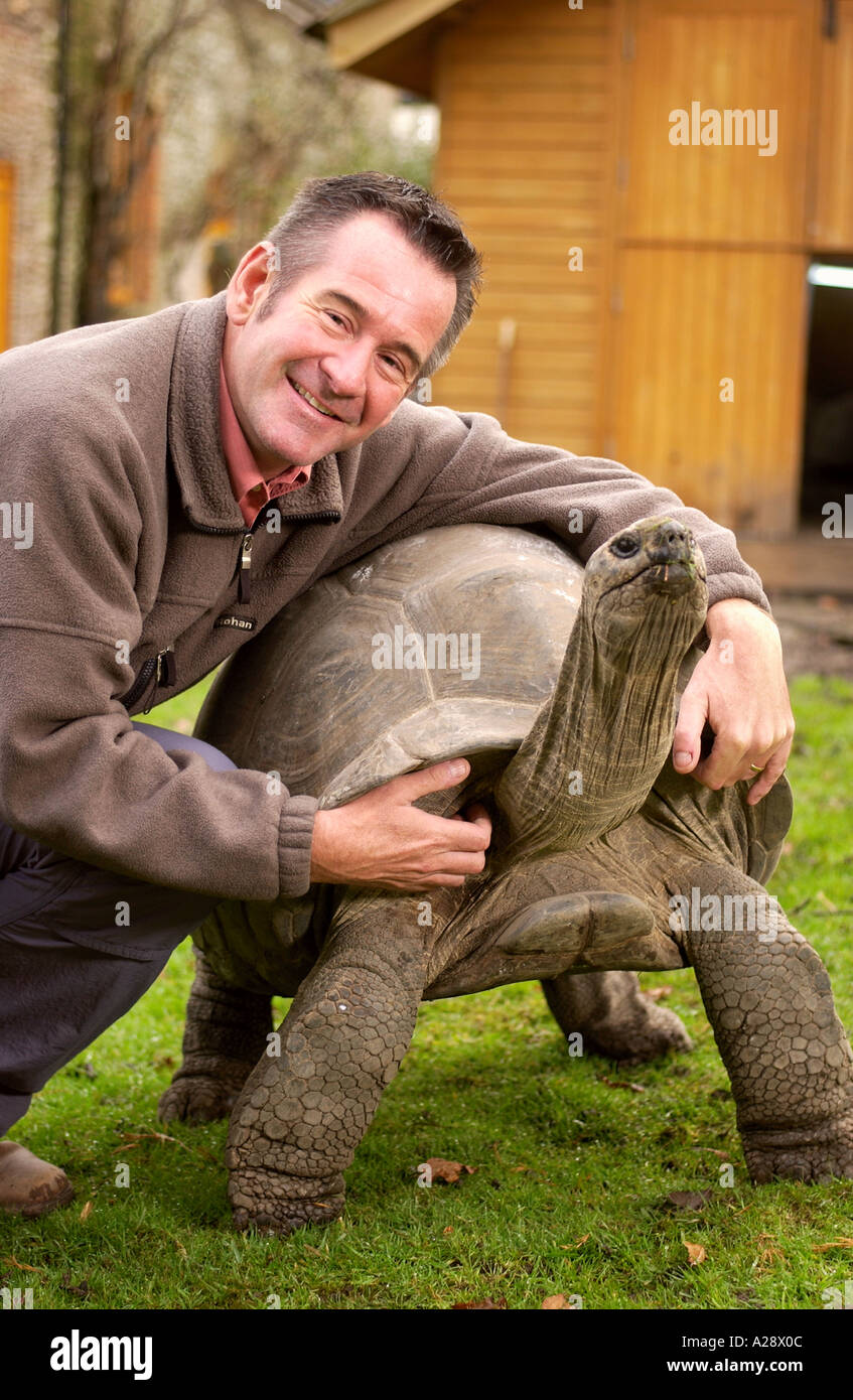 TV WILDLIFE PRESENTER NIGEL MARVEN WITH HIS PET ALDABRA TORTOISE FROM ...