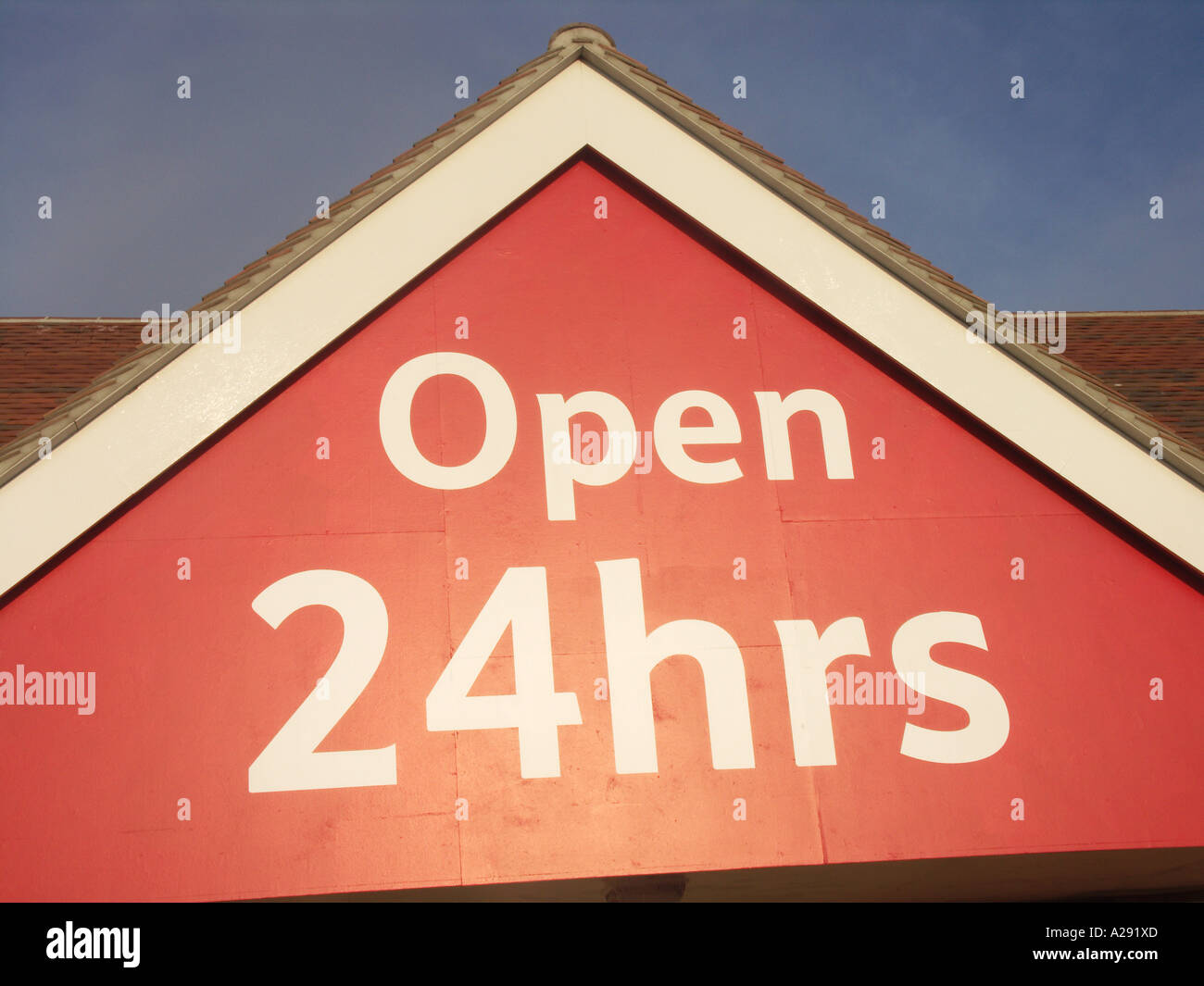 Open 24 hours sign on superstore sign Stock Photo - Alamy