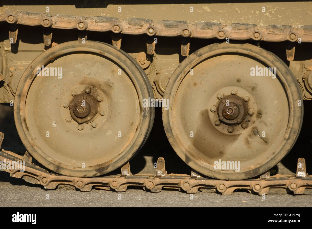 Trailing wheels on an armoured personnel carrier in northern israel ...